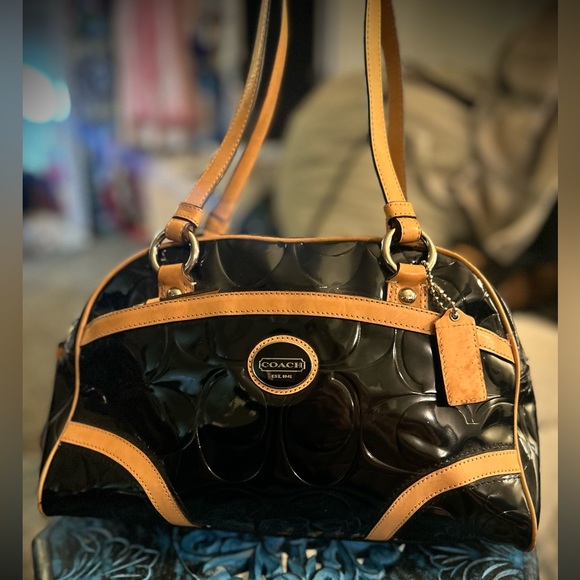 Coach | Bags | Coach Peyton Embossed Black Patent Leather Satchel ...